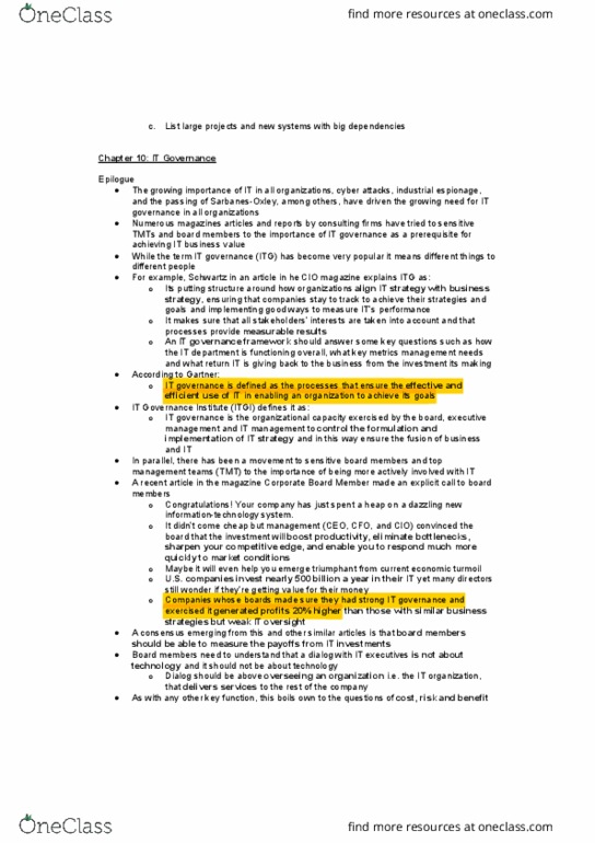 AFM241 Study Guide - Spring 2017, Final - Cio Magazine, Corporate ...