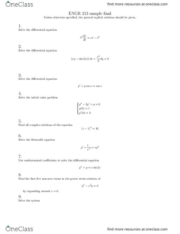 ENGR 213 Final: Sample Final - OneClass ENGR 213 Final: Sample Final - OneClass