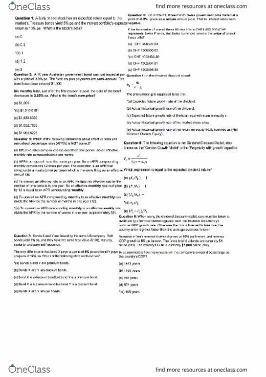 AFIN253 Final: AFIN253 KEY MULTIPLE CHOICE QUESTIONS REVISION - OneClass