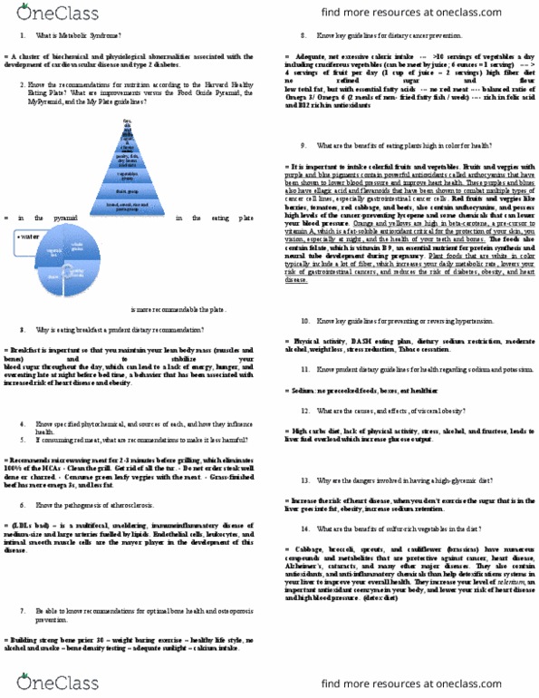 KIN 202 Study Guide - Summer , Midterm - Dietary Fiber, Cruciferous ...