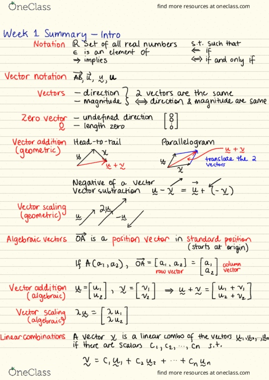 Math1002 Final Weekly Summaries Oneclass