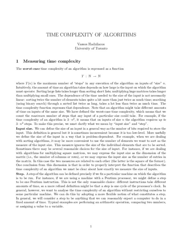 CSCC73H3 Lecture Time Complexity Of Algorithms OneClass