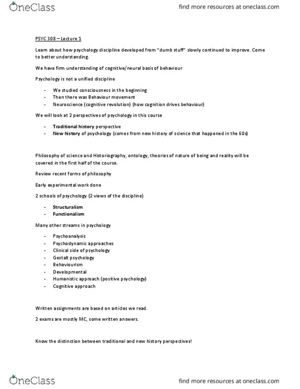 PSYC 308 Lecture 1: Lecture 1_Spring - OneClass PSYC 308 Lecture 1: Lecture 1_Spring - OneClass
