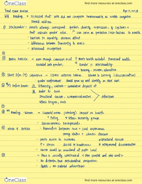 HSCI 340 Final: Final Exam Review - OneClass