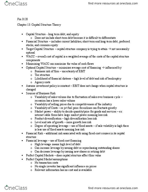 OneClass Explain Capital Structure In Mind Maps Way