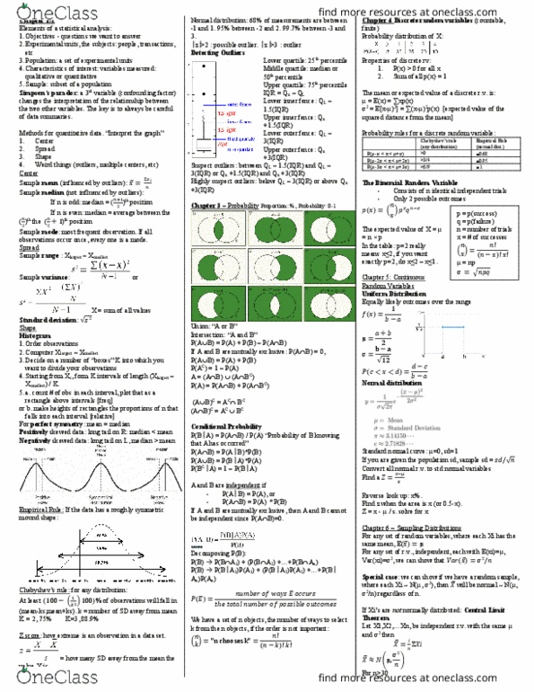 MATH 203 Study Guide - Winter 2018, Final - Quartile, Variance, Random ...