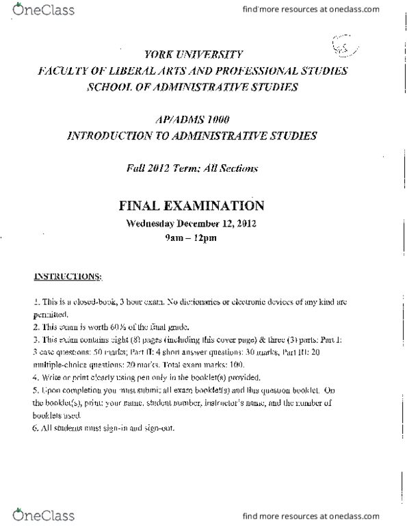 ADMS 1000 Study Guide - Fall 2018, Final - Mobile Network Operator ... ADMS 1000 Study Guide - Fall 2018, Final - Mobile Network Operator ...