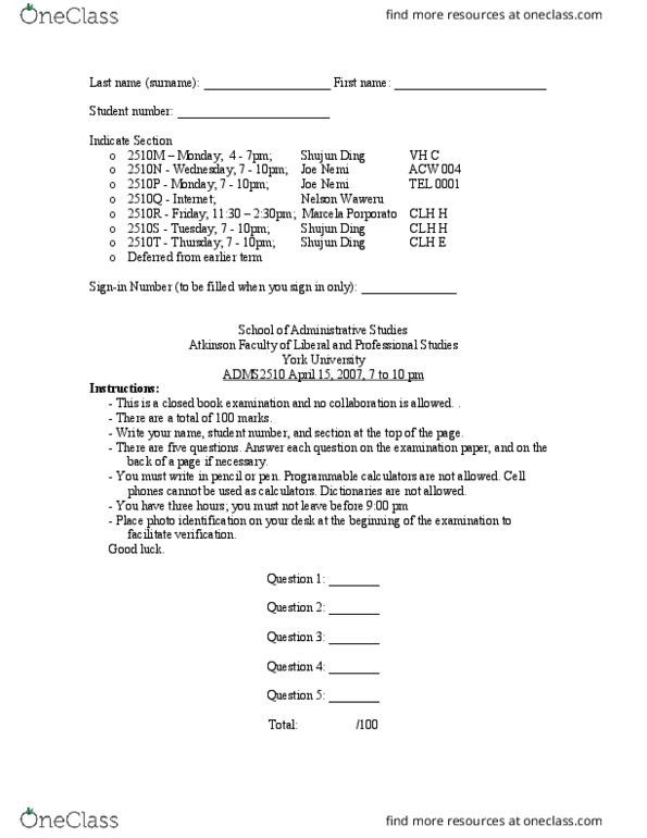 ADMS 2510 Study Guide - Fall 2018, Final - Aftershave, Contribution ... ADMS 2510 Study Guide - Fall 2018, Final - Aftershave, Contribution ...