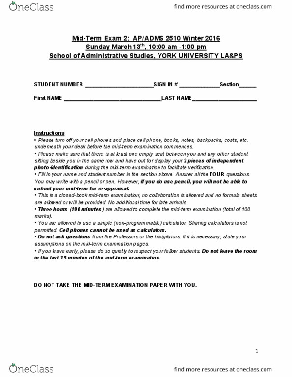 ADMS 2510 Study Guide - Fall 2018, Midterm - Place Cell, Brown Company ... ADMS 2510 Study Guide - Fall 2018, Midterm - Place Cell, Brown Company ...