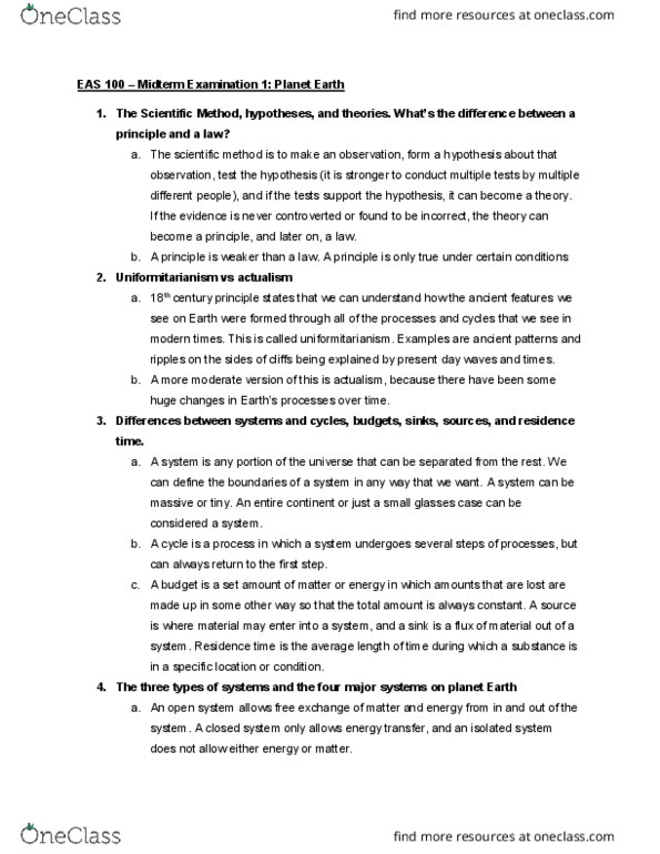 EAS100 Study Guide - Fall 2018, Midterm - Lithification, Absolute ...