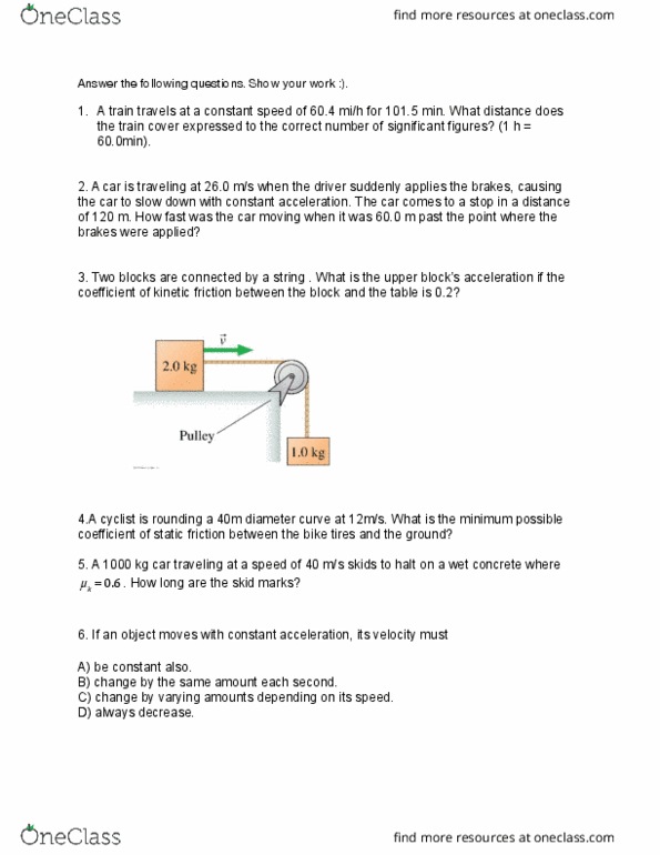 PHY 2053 Study Guide - Fall 2018, Midterm - Net Force, Friction