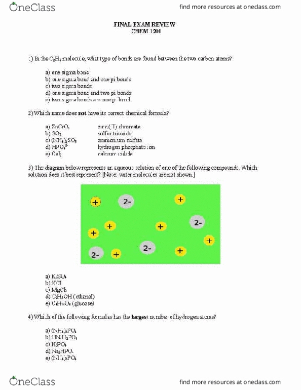 CHEM 1201 Final: CHEM1201 Final Exam 2010 Spring Review - OneClass CHEM 1201 Final: CHEM1201 Final Exam 2010 Spring Review - OneClass