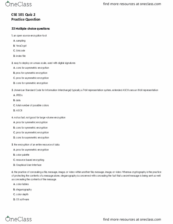 CSE 101 Quiz: CSE101 Quiz 2 Solutions - OneClass