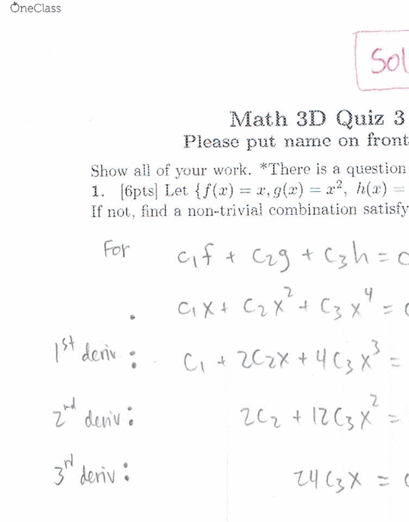 MATH 3D Quiz: MATH3D Quiz 3 2017 Spring - OneClass