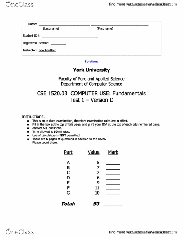 Eecs 1520 Midterm Eecs 1520 Term Test 1 Oneclass
