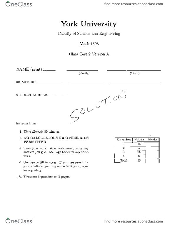 MATH 1505 Midterm: MATH1505_TT2_2011W_Solutions (2) - OneClass