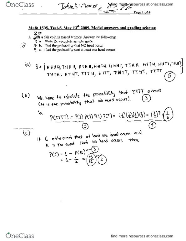MATH 1505 Midterm: MATH1505_TT5_2009W_Solutions - OneClass