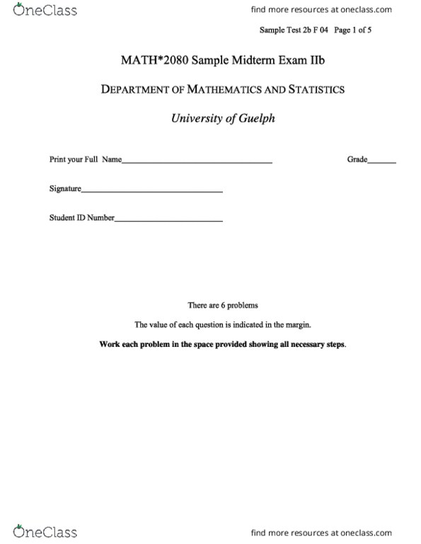 MATH 2080 Midterm: MATH2080 Term Test 2 - OneClass