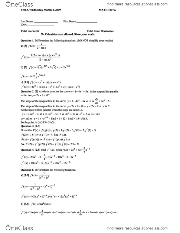 MATH 1007 Study Guide - Fall 2018, Midterm - Logarithmic ...