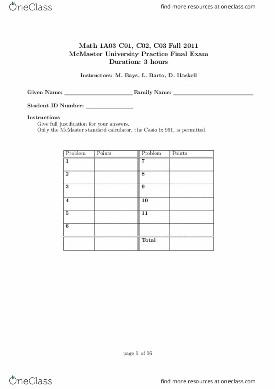 MATH 1A03 Study Guide - Fall 2018, Final - Arc Length