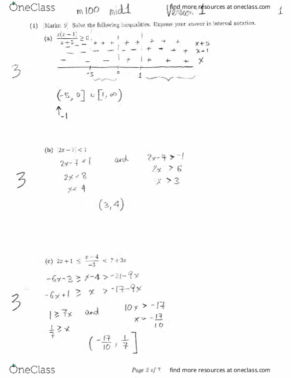 MATH 100 Midterm: MATH100 Midterm 1 2008 Fall Solutions - OneClass