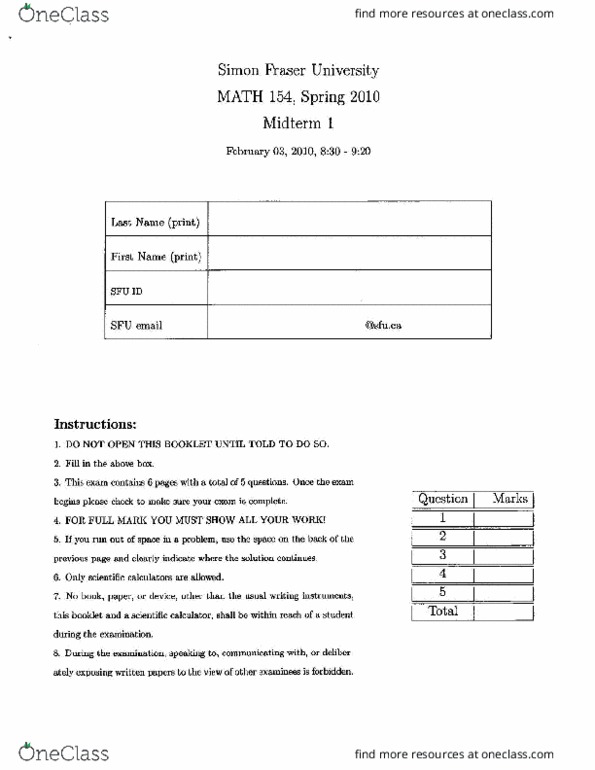 MATH 154 Study Guide - Fall 2018, Midterm - Scientific Calculator, Farad