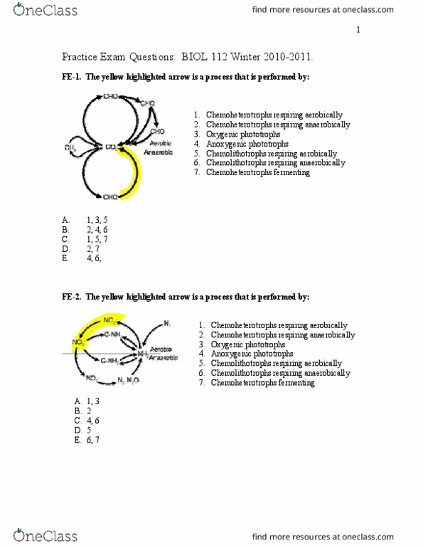 BIOL 112 Study Guide - Fall 2018, Final - Chemotroph, Anaerobic ...