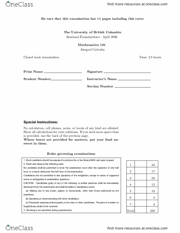 MATH 101 Final MATH101 Final Exam 2006 Winter 2 OneClass math-101-final-math101-final-exam-2006-winter-2-oneclass