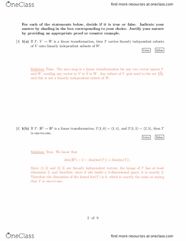 MAT224H1 Study Guide - Fall 2018, Midterm - Linear Map, Surjective Function MAT224H1 Study Guide - Fall 2018, Midterm - Linear Map, Surjective Function