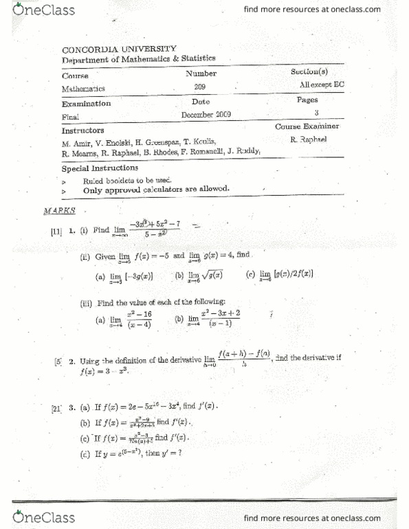 MATH 209 Study Guide - Fall 2018, Midterm - Inflection Point MATH 209 Study Guide - Fall 2018, Midterm - Inflection Point