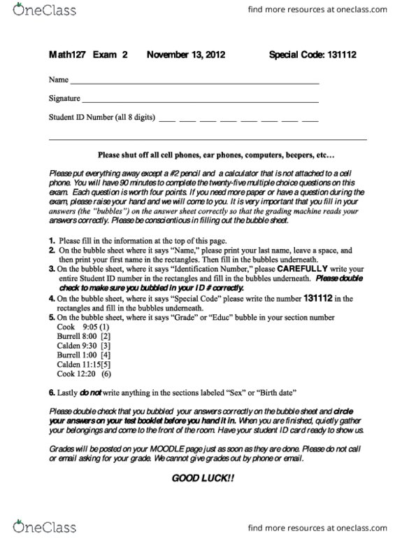 MATH 127 Study Guide - Fall 2018, Midterm - Farad, Good Luck!!, Calden