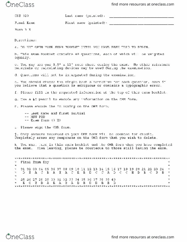 CSE 320 Final: CSE 320 Final Exam - OneClass