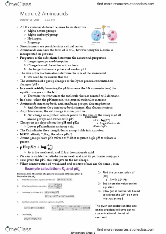 Biochemistry 2280A Midterm: Topics 1-13 - OneClass