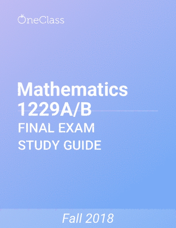 Mathematics 1229A/B Study Guide - Comprehensive Final Exam Guide ...