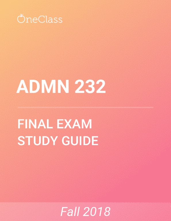 ADMN 232 Study Guide - Comprehensive Final Exam Guide - Job Performance ...