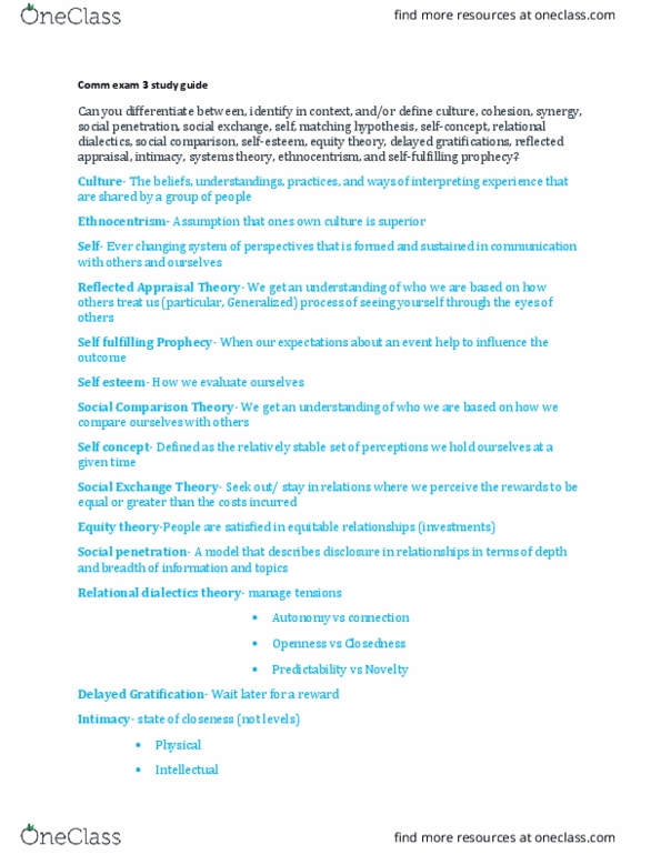 COMM 220 Study Guide - Fall 2018, Quiz - Social Comparison Theory ... COMM 220 Study Guide - Fall 2018, Quiz - Social Comparison Theory ...