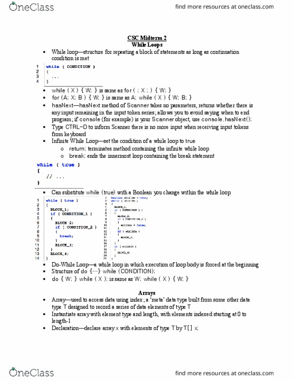 CSC 120 Study Guide - Fall 2018, Midterm - Global Variable