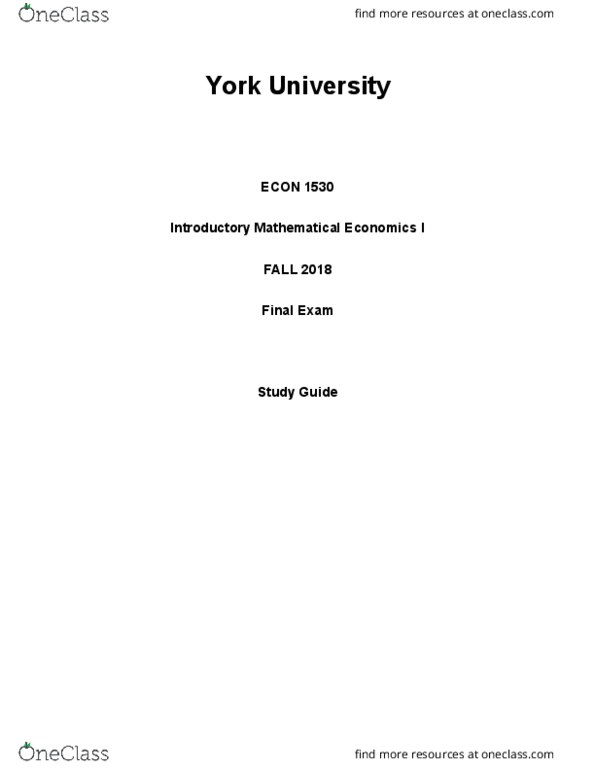 ECON 1530 Study Guide - Fall 2018, Final - Differential Calculus ...