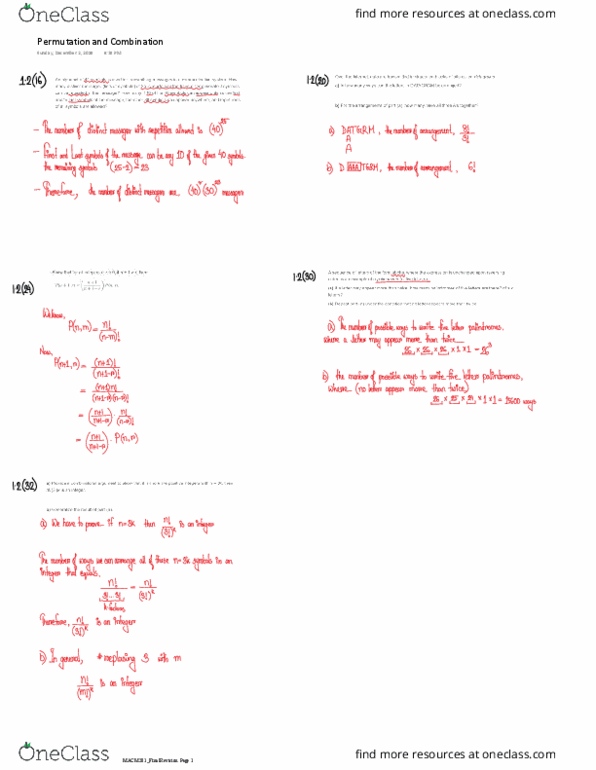 MACM 201 Study Guide - Spring 2018, Final - Generating Function, Graph Theory