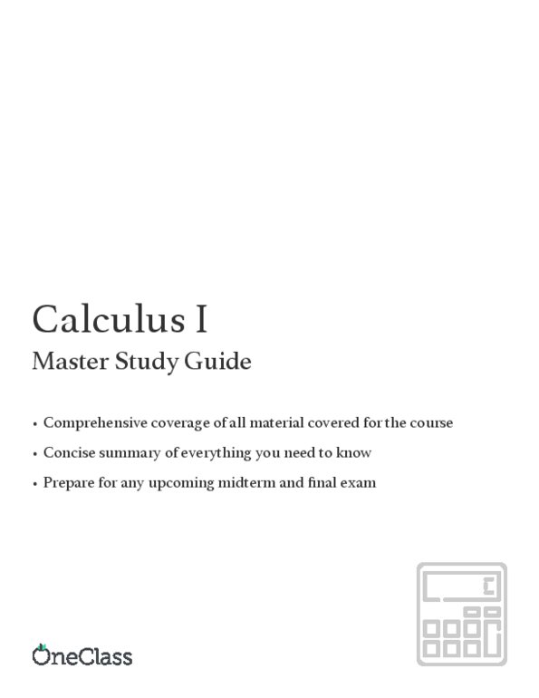 CALC 101 Final: Introduction to Calculus I - Master Study Guide - OneClass