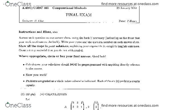 AMSC 460 Study Guide - Fall 2018, Final - Permutation Matrix ...