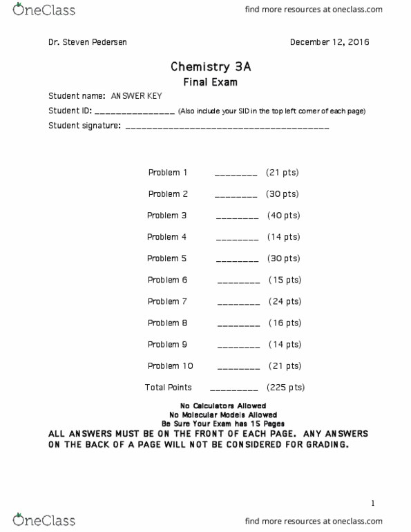 CHEM 3A Study Guide - Spring 2019, Final - Meta-Chloroperoxybenzoic ...