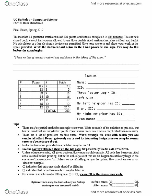 Compsci 61b Final Cs61b Sp2017 Final Hug Exam Oneclass