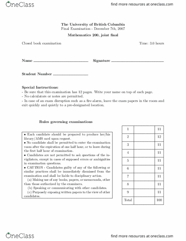 Math 200 Midterm Math 200 2007 Winter Test 1 Oneclass