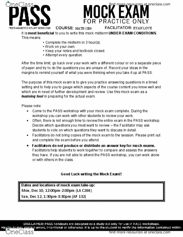 MATH 1004 Final: MATH 1004 Final Exam 1 - OneClass