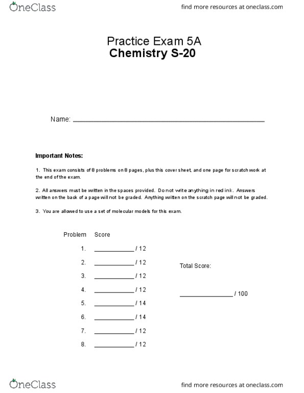 CHEM 20 Midterm: Practice-Exam-5A - OneClass