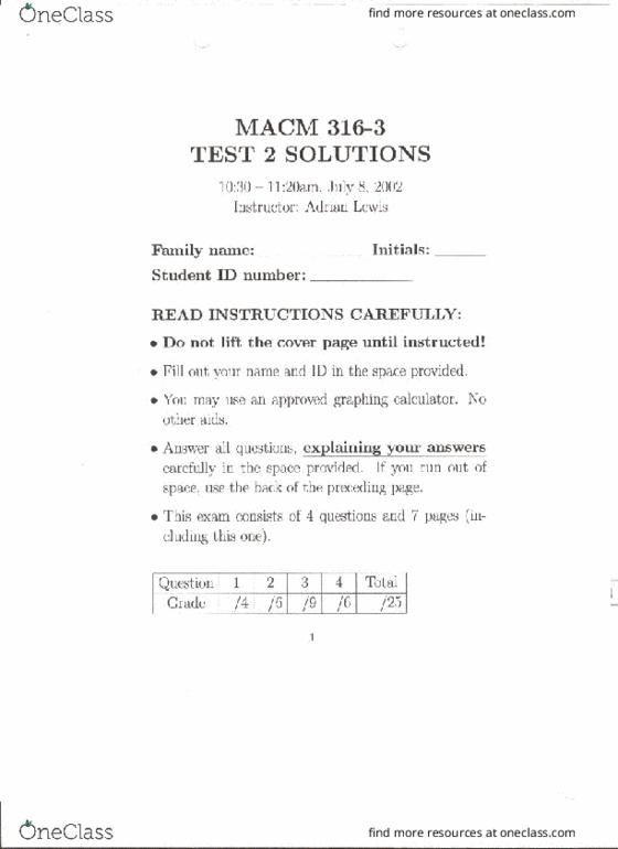MACM 316 Midterm: MACM 316 Midterm 7 - OneClass MACM 316 Midterm: MACM 316 Midterm 7 - OneClass