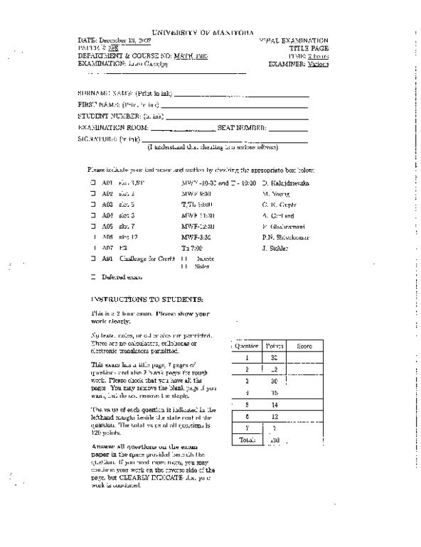 MATH 1500 Final: MATH1500 Fall 2007 Final Exam - OneClass