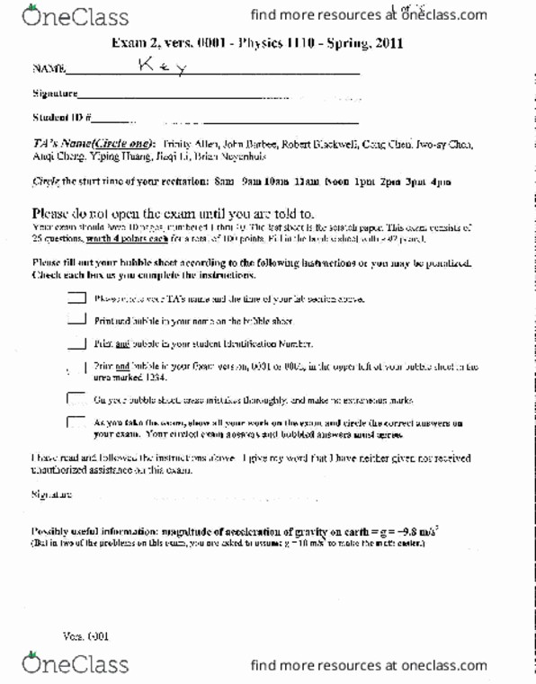 PHYS 1110 Midterm: 1phys1110_sp11_sol2_0 - OneClass PHYS 1110 Midterm: 1phys1110_sp11_sol2_0 - OneClass