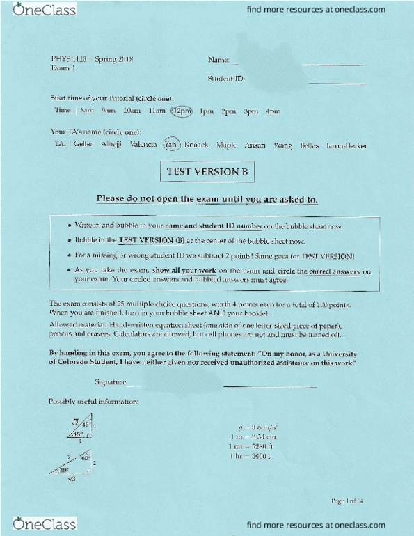 PHYS 1110 Midterm: phys1110_sp18_1 - OneClass PHYS 1110 Midterm: phys1110_sp18_1 - OneClass